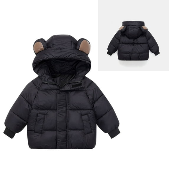 Baby Winter Coat Baby Girls Puffer Coat Cute Black Bear Ear Hooded Jacket Windproof Down Jacket ...