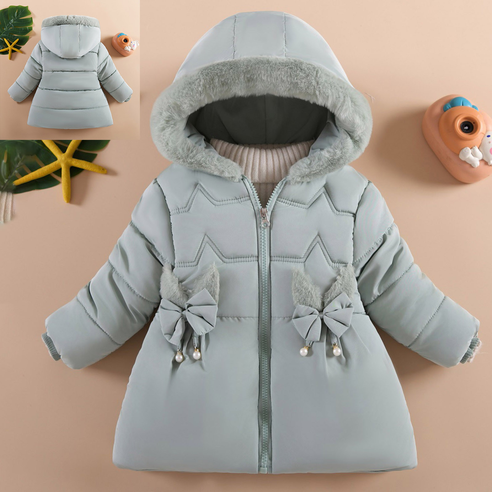Baby Winter Coat for Girls Girls Puffer Jacket Zipper Long Sleeve ...