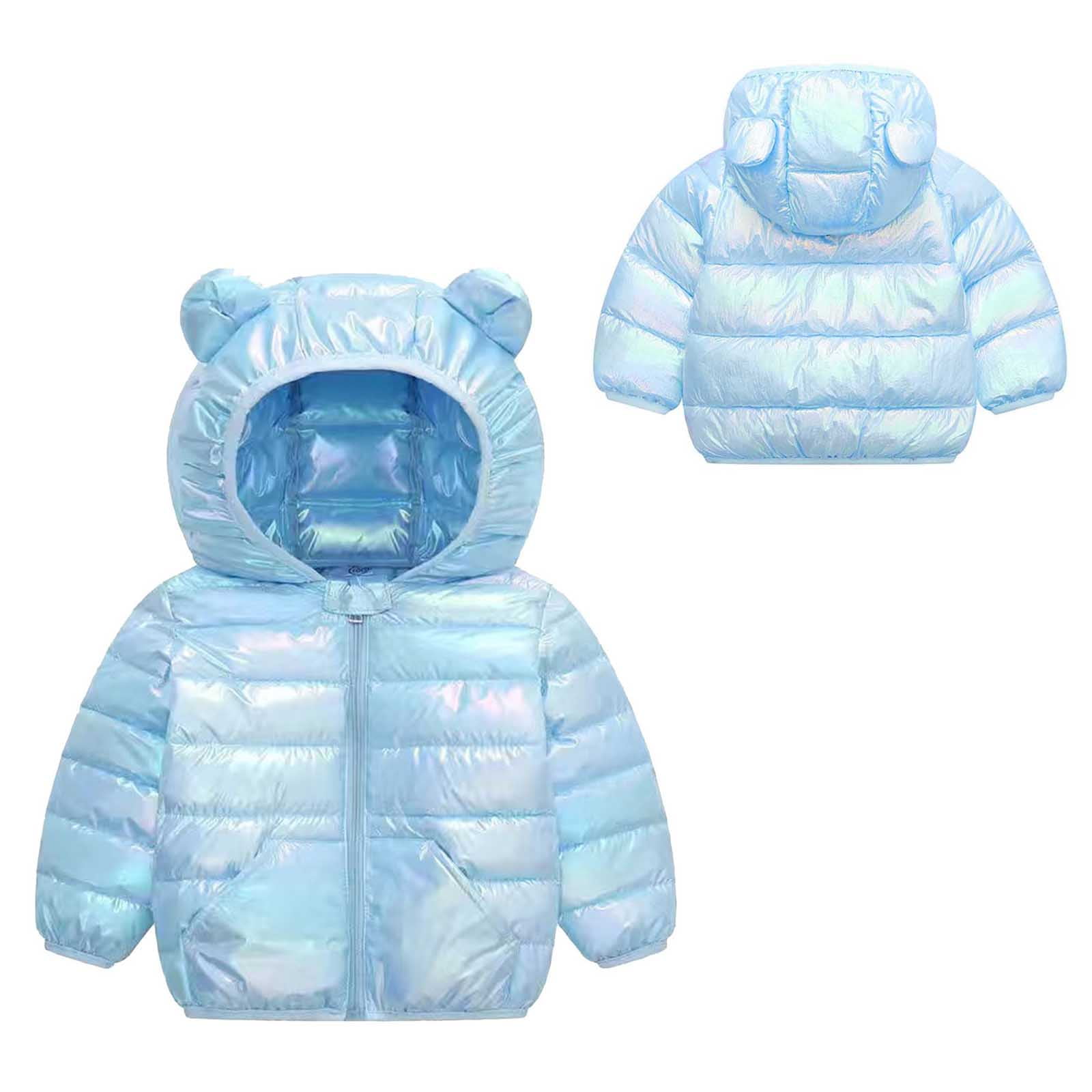 Kids Winter Coat Baby Girls Puffer Coat Baby Hoodie with Blue Bear Ear Zipper Windproof Jacket ...
