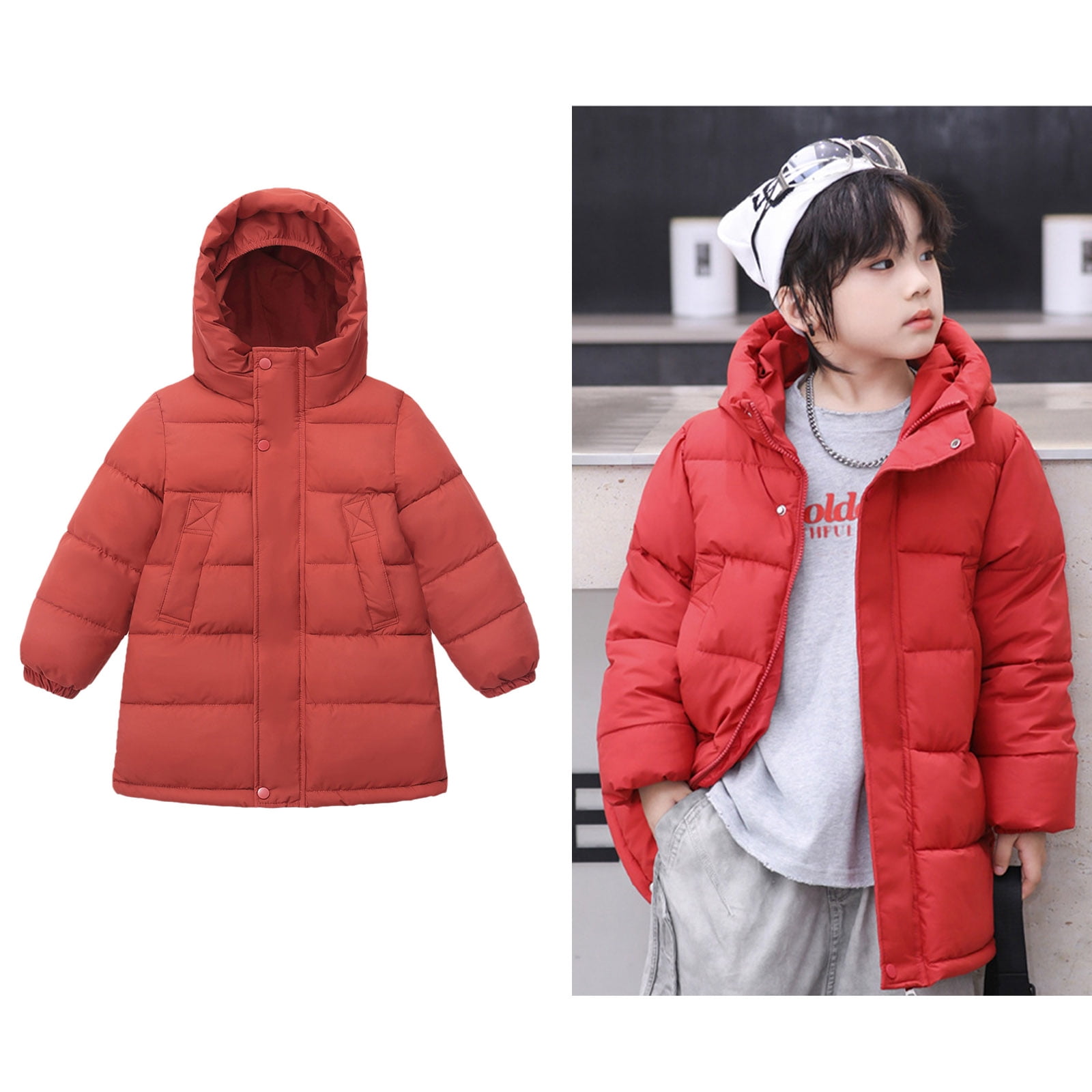 Baby Winter Coat,Little Boys Girls Puffer Coat With Mid-length Hoods Thicken Windproof Zipper ...