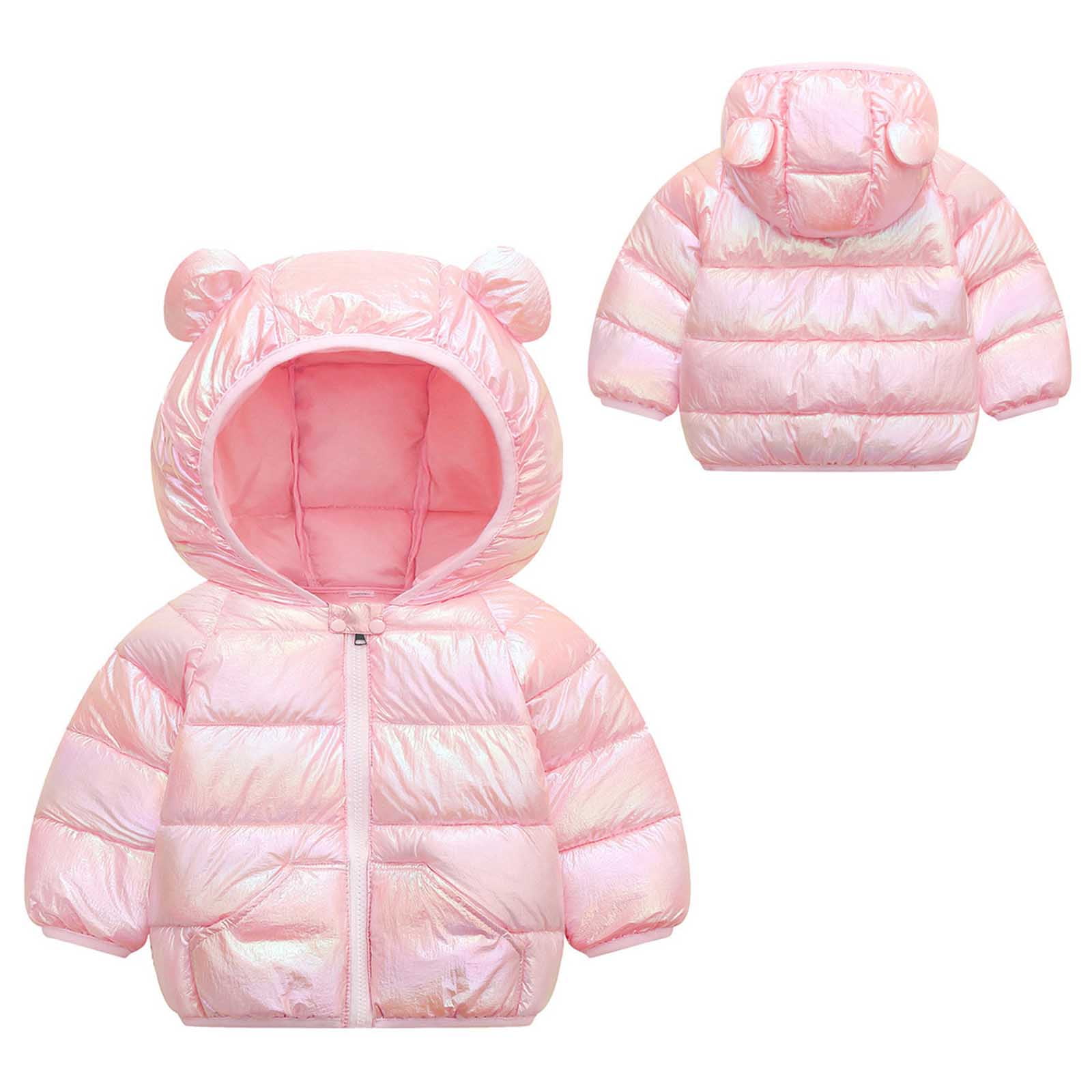 Baby Winter Coat Toddler Puffer Coat Cute Pink Bear Ear Hooded Jacket Lightweight Puffer Jacket ...