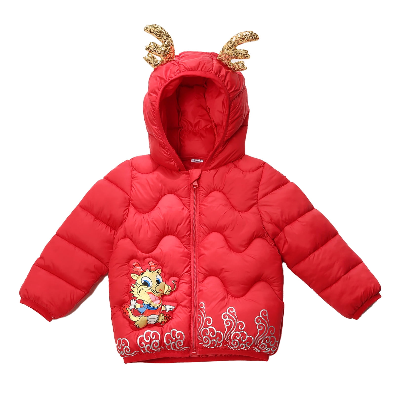 Baby Winter Coats Boys Girls Zipper Hooded Puffer Jacket Cartoon Printed Down Padded Coat Long ...
