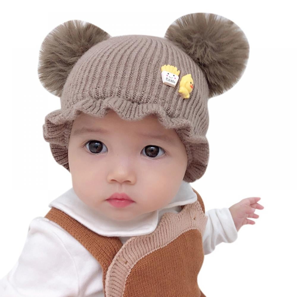 Baby Winter Knitted Ruffles Beanie Hats with Plush Balls - Walmart ...