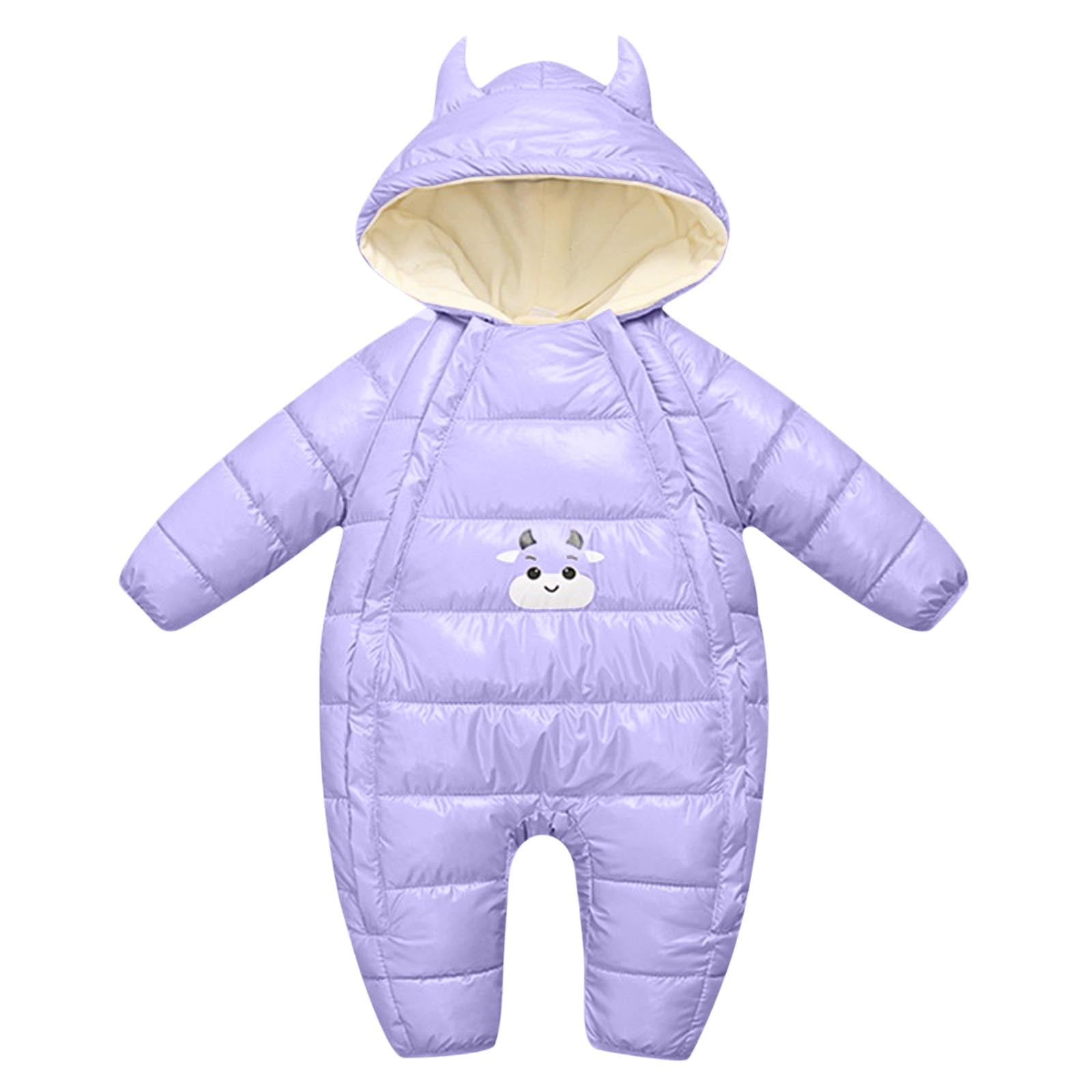 Baby Winter Snowsuit Boys Fleece Lined Ski Suit Girls Cow Ear Hooded ...