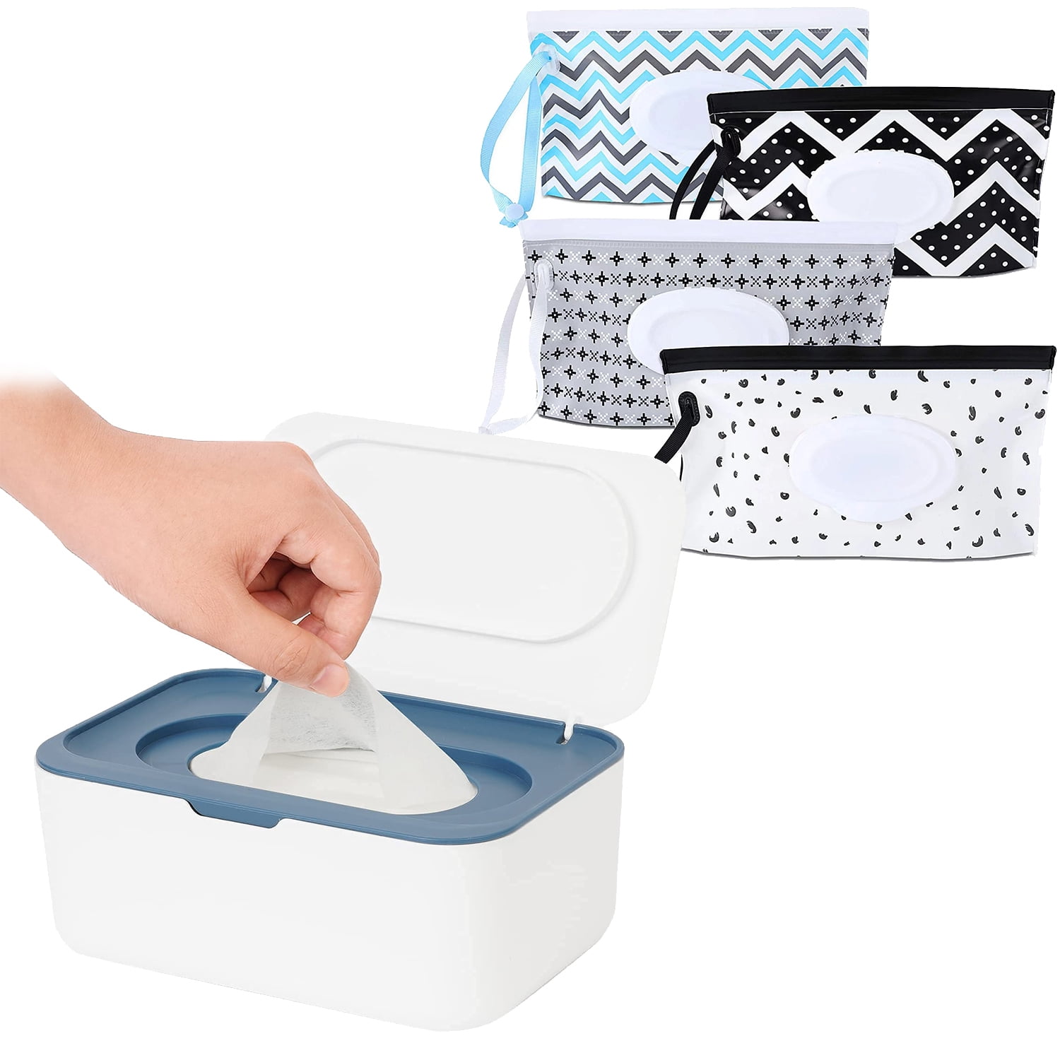 Baby Wipes Dispenser with 4 Portable Wet Wipes Pouch, Refillable Wipes ...