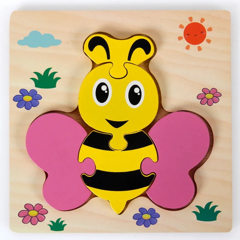 Baby Wooden Montessori Puzzle Child Game Wooden Puzzle 3D Cartoon ...