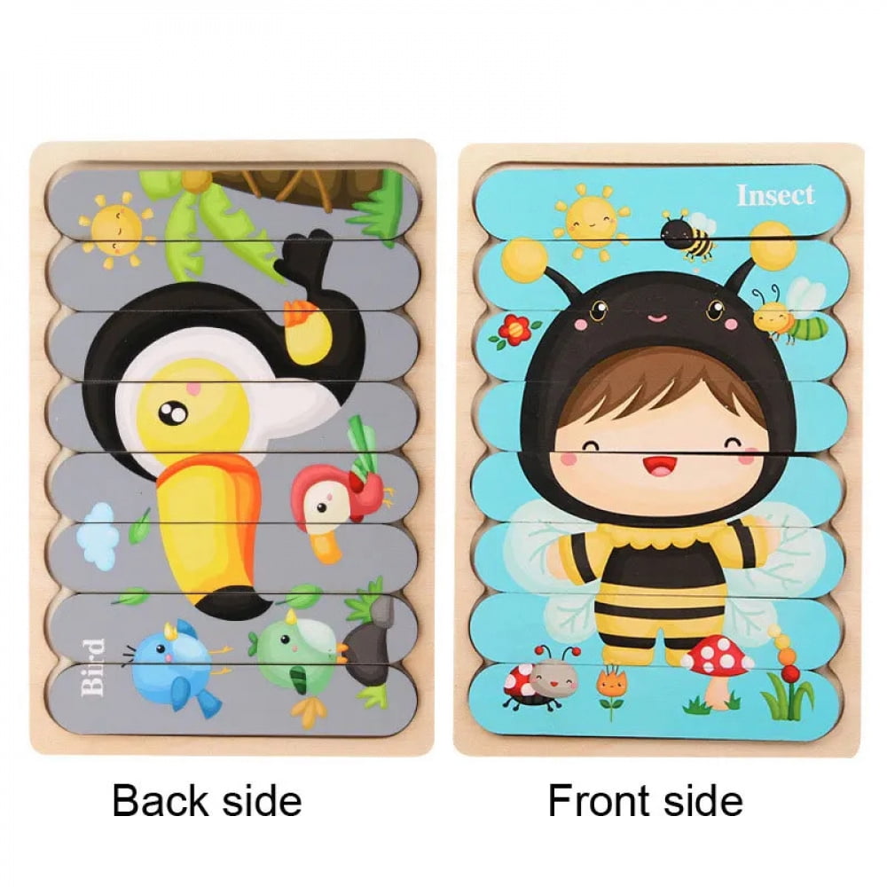 Baby Wooden Montessori Puzzle Child Game Wooden Puzzle 3D Cartoon ...