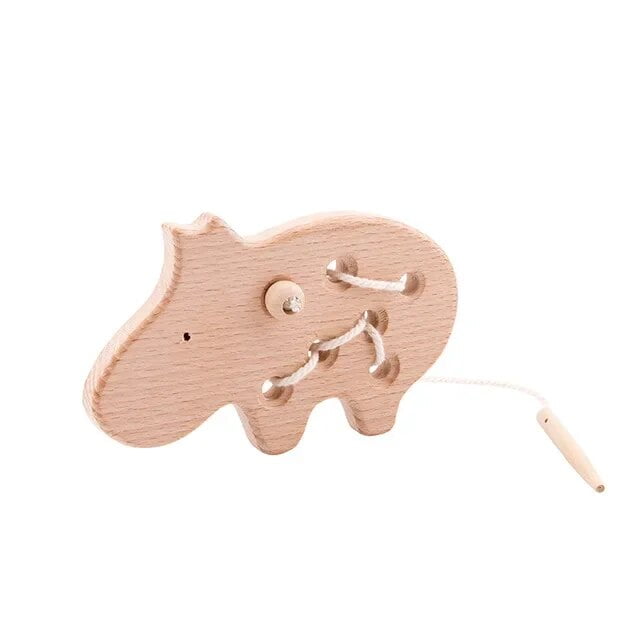 Baby Wooden Montessori Toys Animal Hedgehog Threading Board Kids Beech ...