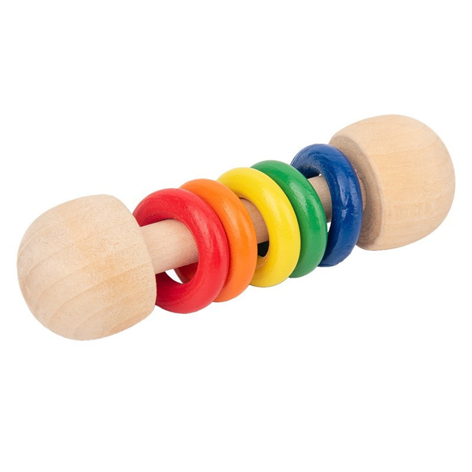 Baby Wooden Rattle Toy 5 Ring Rainbow Musical Shaker Early Learning ...