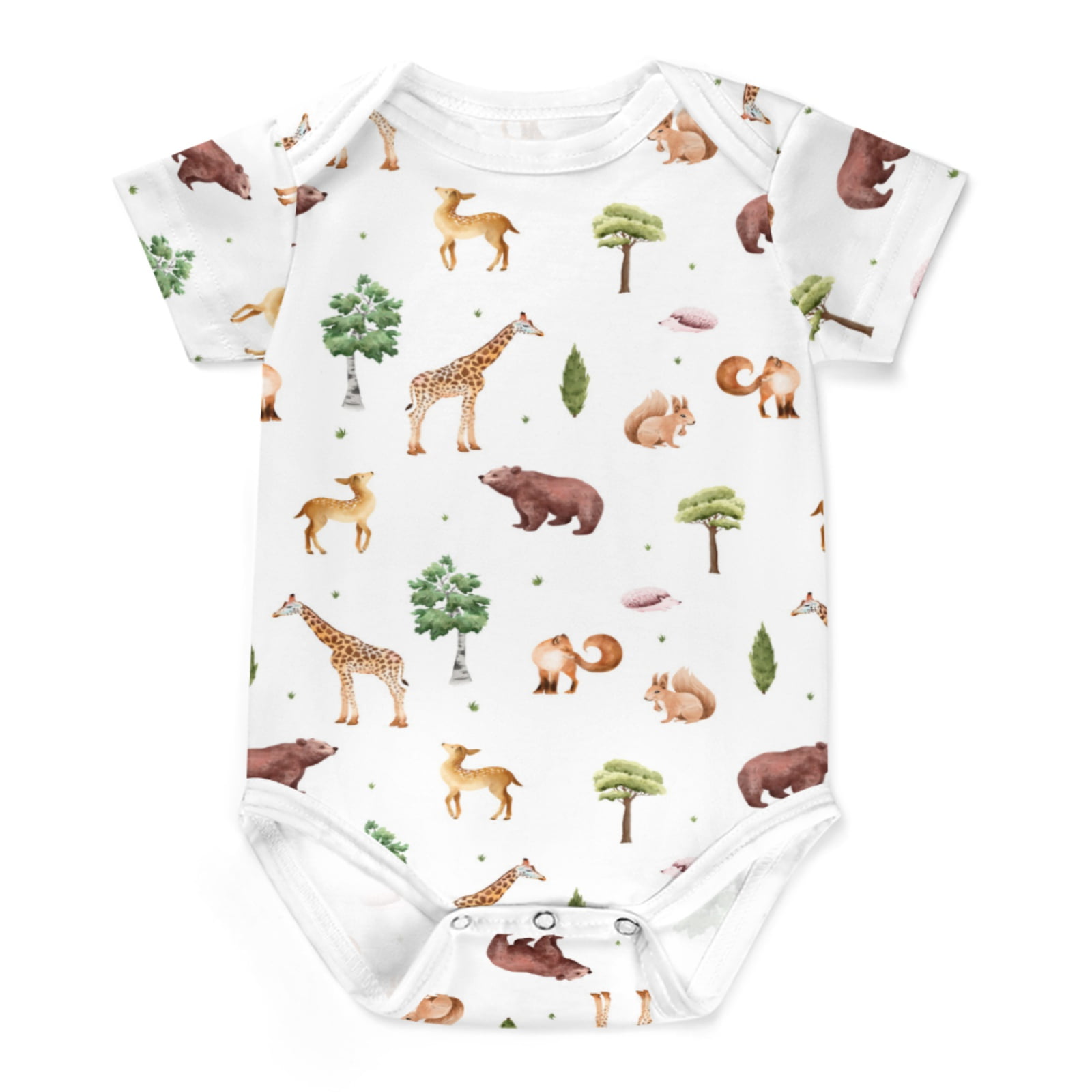 Baby Woodland Animals Forest Bodysuit Boy Girl Bear Giraffe Deer Fox ...