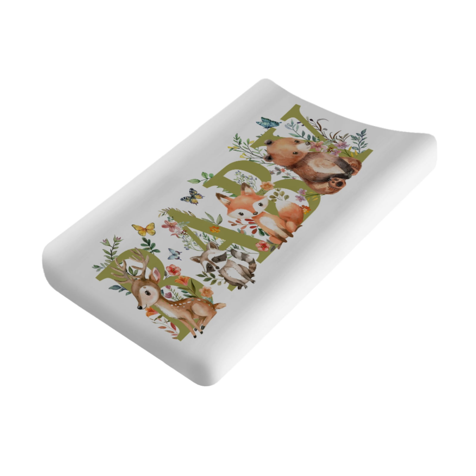 Baby Woodland Animals Green Changing Pad Covers Giraffe Raccoon Fox ...