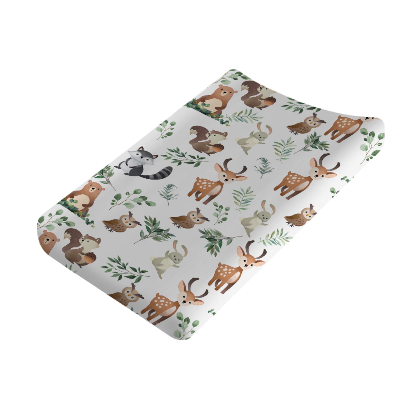 Baby Woodland Animals Green Leaves Changing Pad Covers Bear Deer Bunny ...