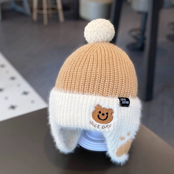 Baby Wool Hat Cute Bear Ear Protection Hat Children Winter Thickened ...