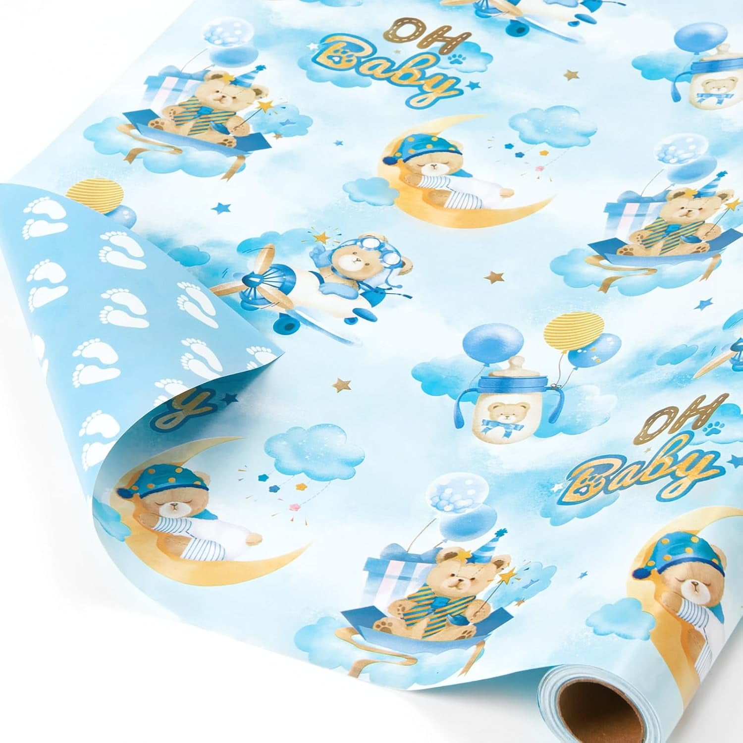 Baby Wrapping Paper - 1 Roll 17” x 16.4 ft Bear Wrapping Paper for Boy ...