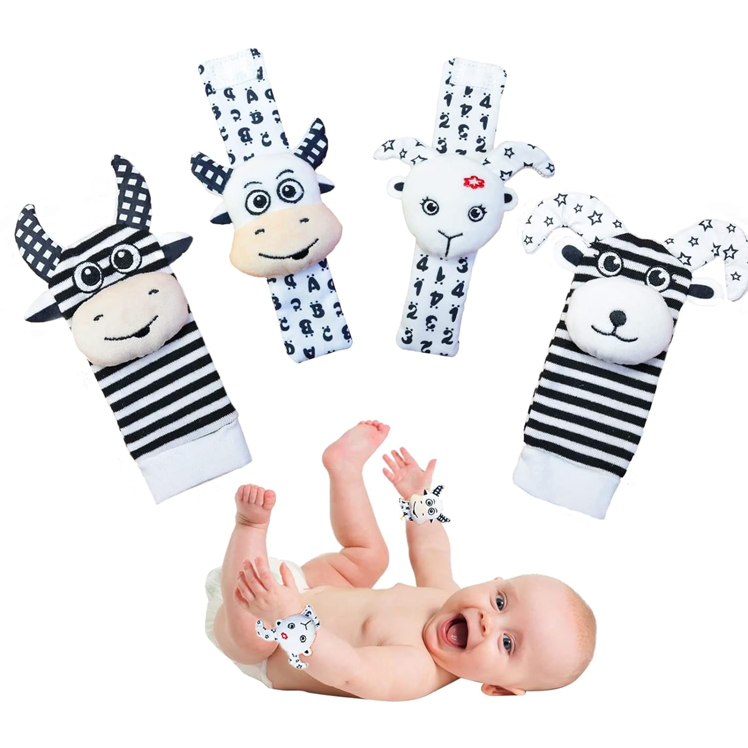 Baby Wrist Rattle Socks and Foot Finder Set, Perfect Baby Toys for 0-12 ...