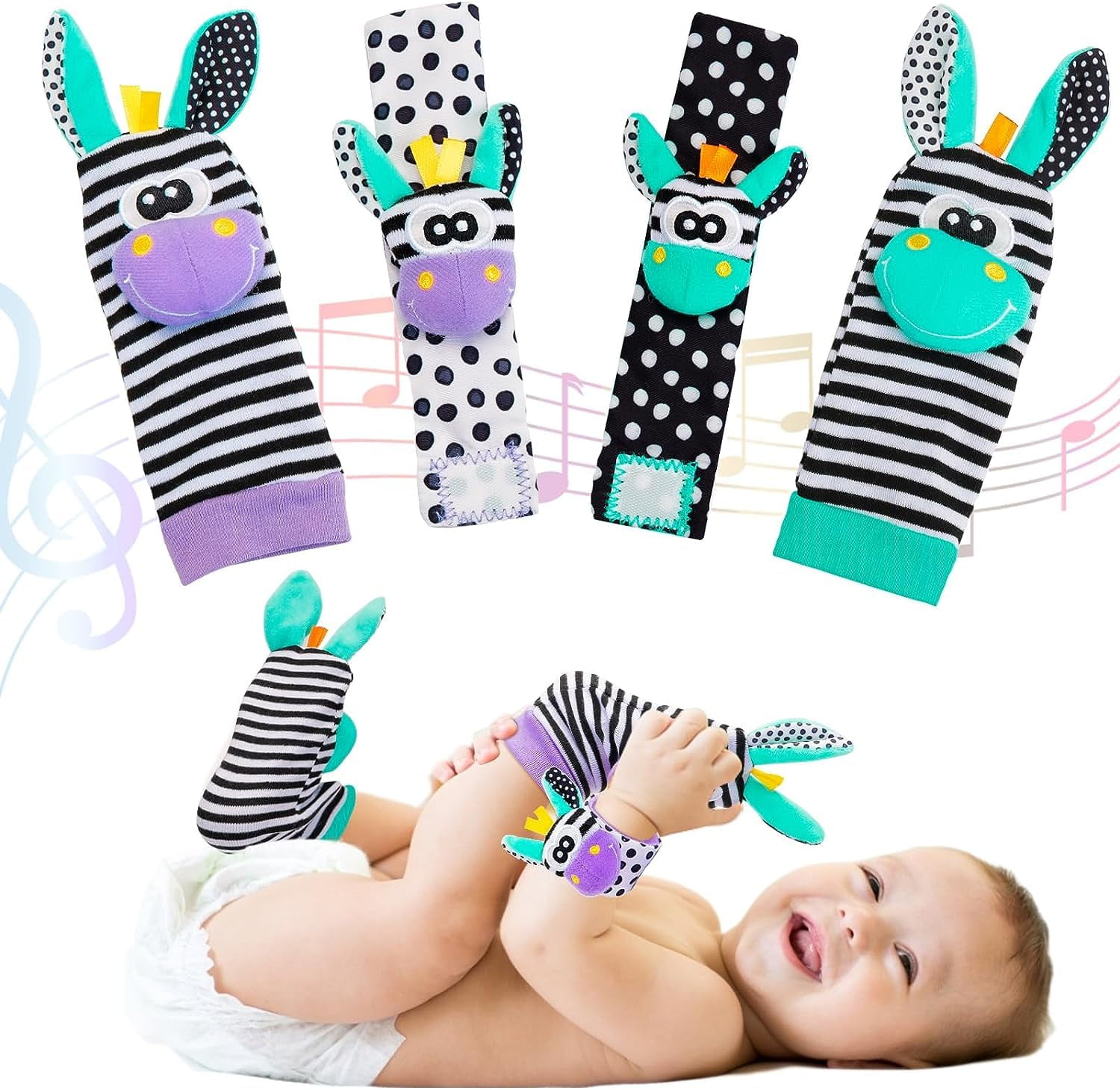 Baby Wrist Rattles Sock Toys - Newborn Baby Sock Toys 0-6 Months, 8PCS ...