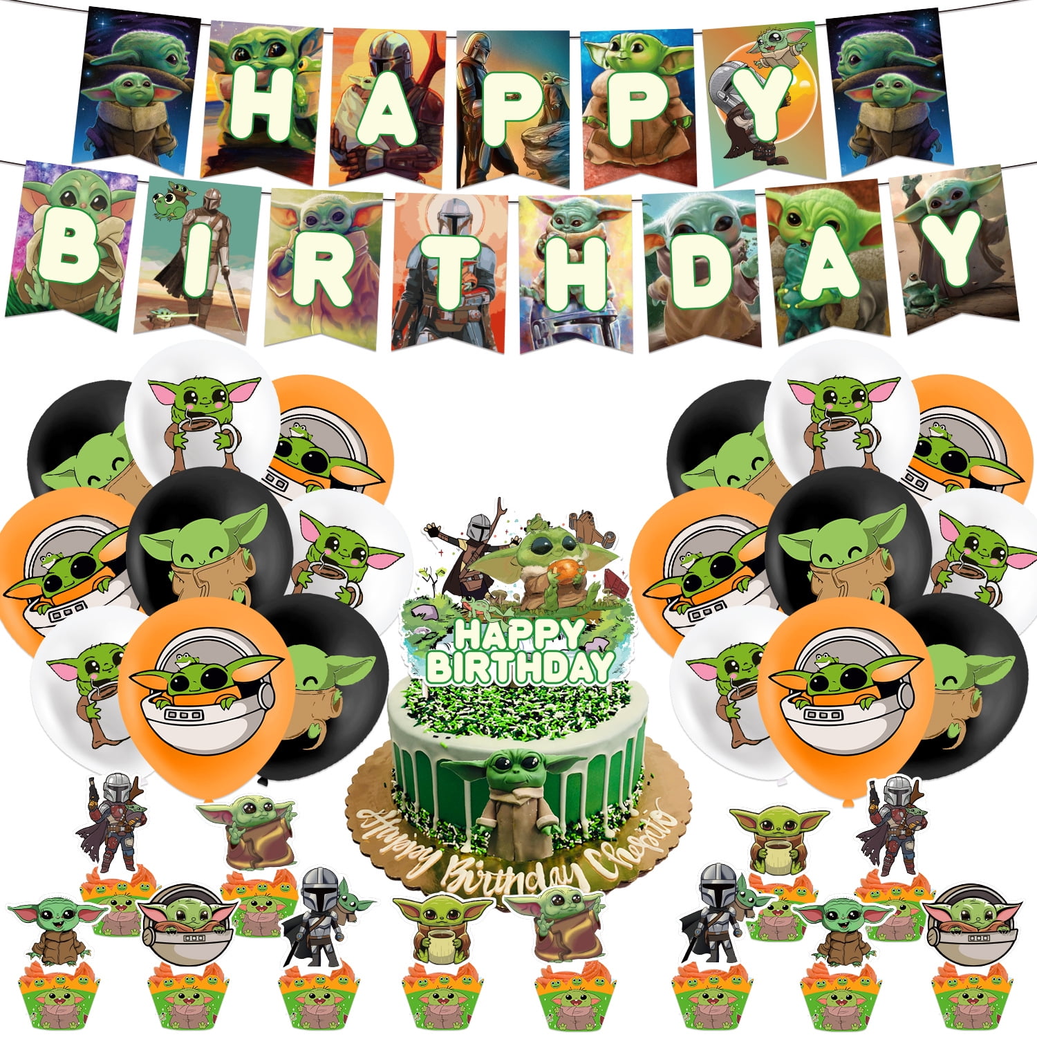 Baby Yoda Cartoon Theme Birthday Party Decor Supplies Kits, Including ...