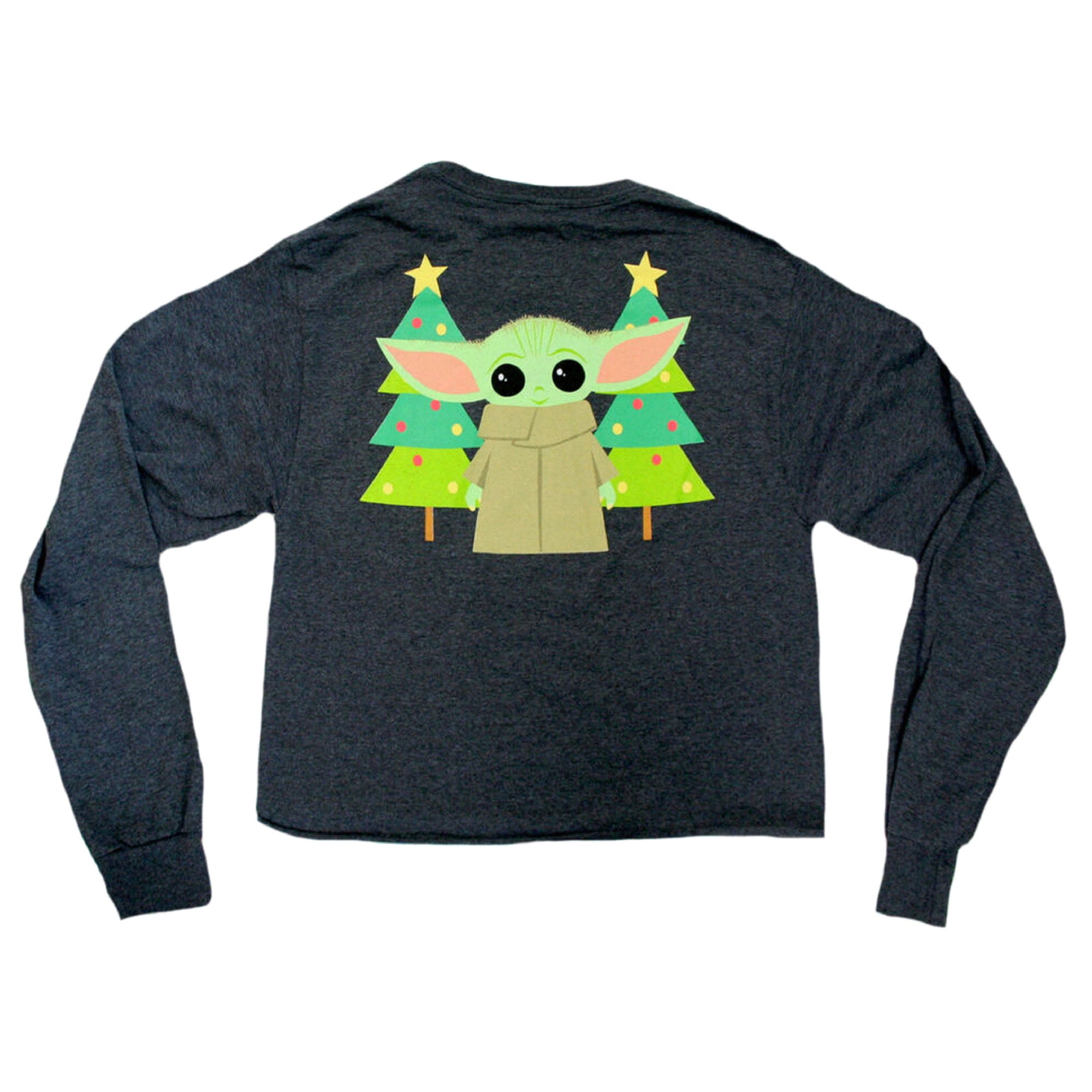Baby Yoda Christmas Junior Women's Raw Cut Crop Top Longsleeve T-Shirt ...