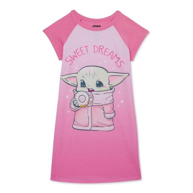 Baby Yoda Girls Pajama Nightgown with Short Sleeves, Sizes 4-12 ...