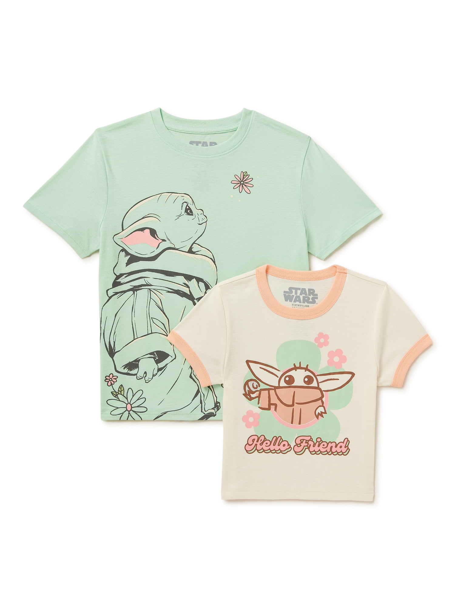 Star Wars Toddler Girl's Baby Yoda Print Short Sleeve T Shirt, 2 Count ...