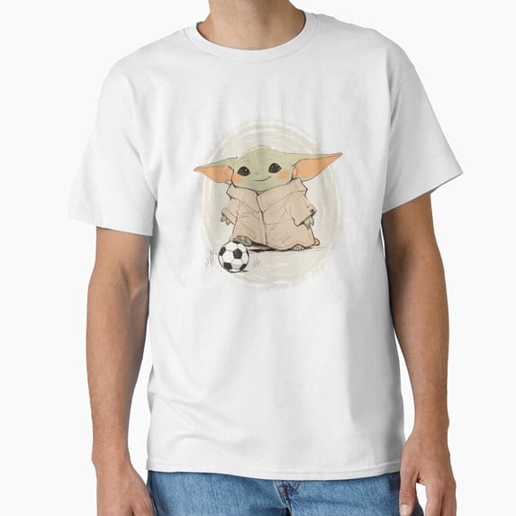 Baby Yoda Playing Soccer Humorous Football Striker Sports Parody Tee T ...