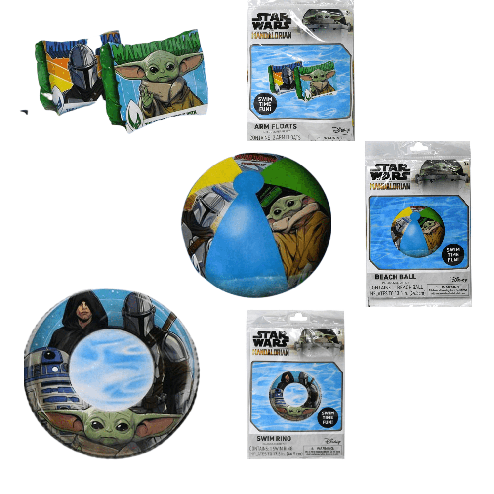 Star Wars Inflatable Baby Yoda Pool Set, 3 Pc Arm Floaties, Beach Ball ...