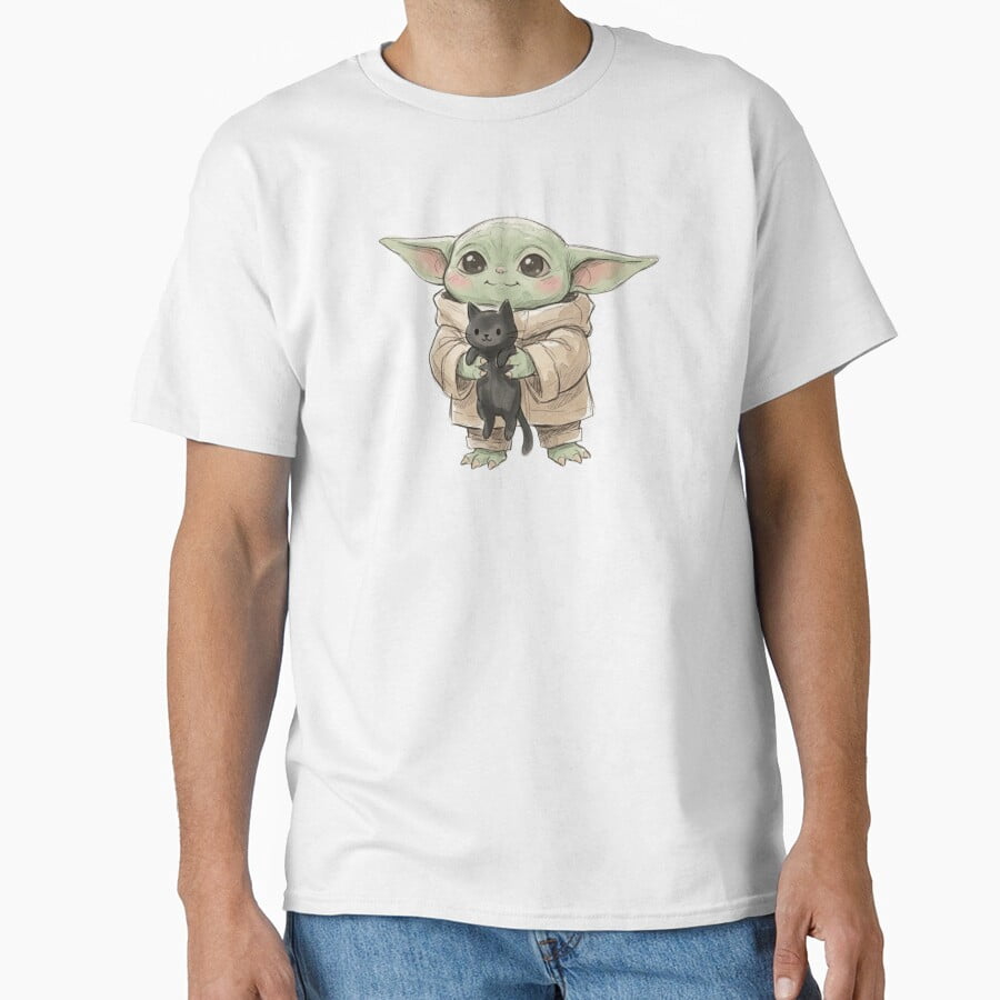 Baby Yoda with Black Cat Cute Grogu Dark Academia Aesthetic Design T ...