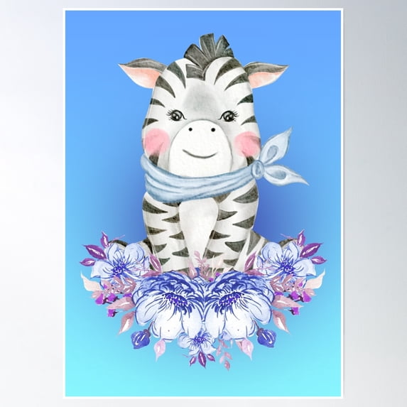 Baby Zebra On A Blue Background- Vintage Wall Arttrendy Retro Print ...