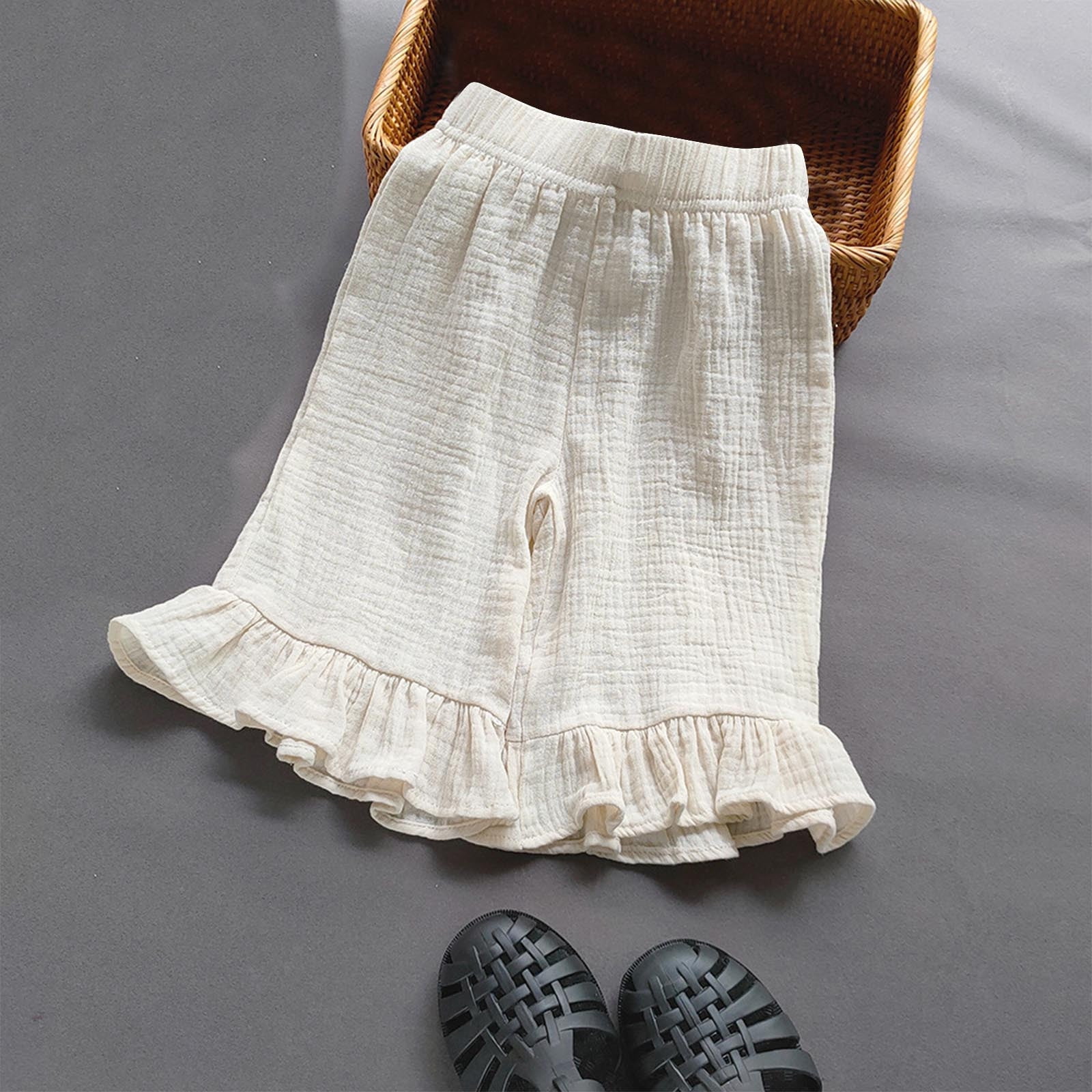 Baby and Little Girls Soft Cotton Gauze Wide Leg Ruffled Pants Elastic ...