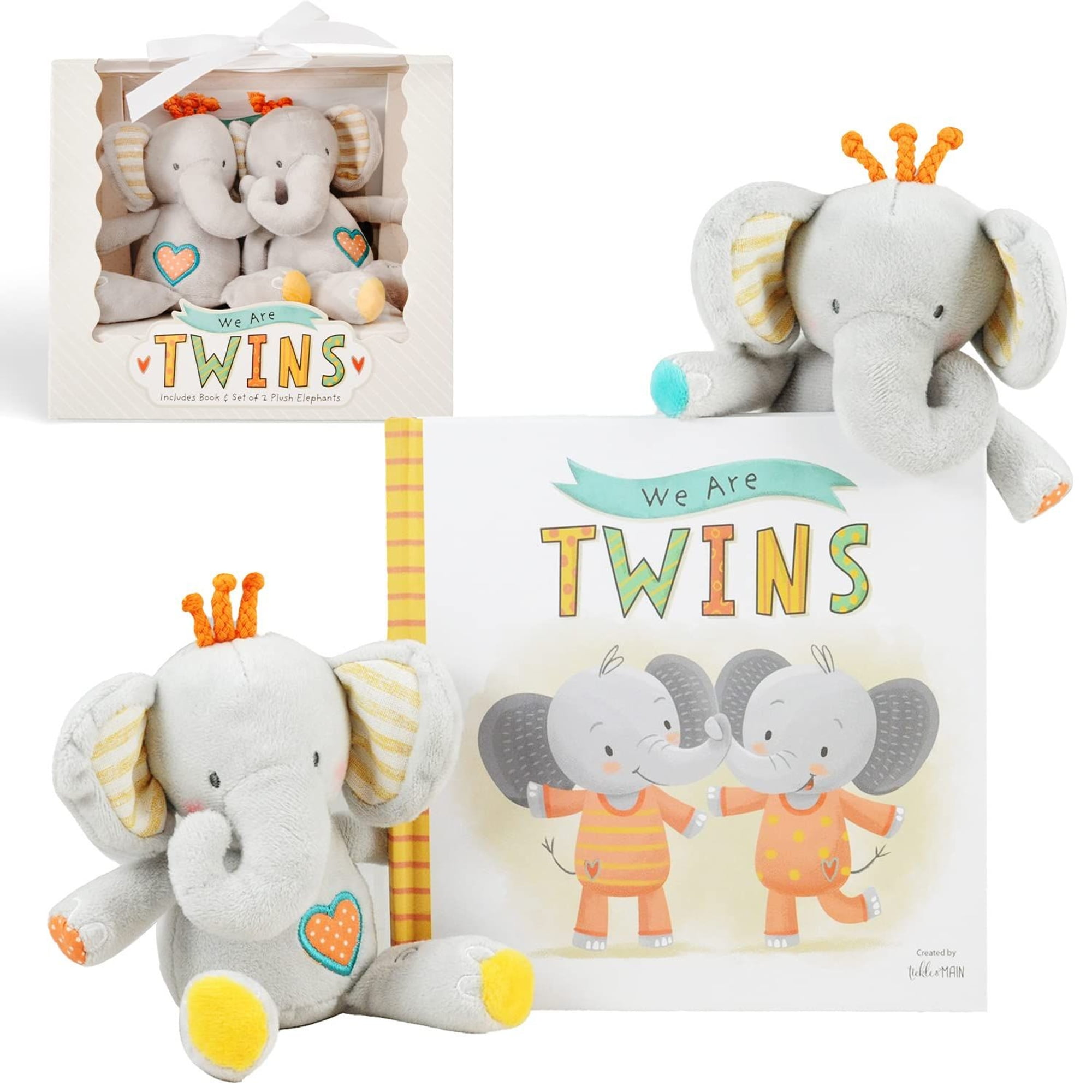 Baby and Toddler Twin Gift Set, Book 2 Plush Elephant Rattles for Boys ...