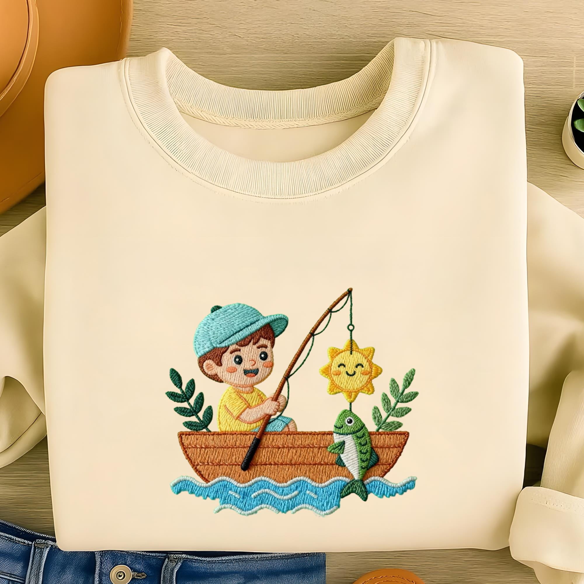 Baby boy fishing embroidery design - Fisherman boy machine embroidery ...