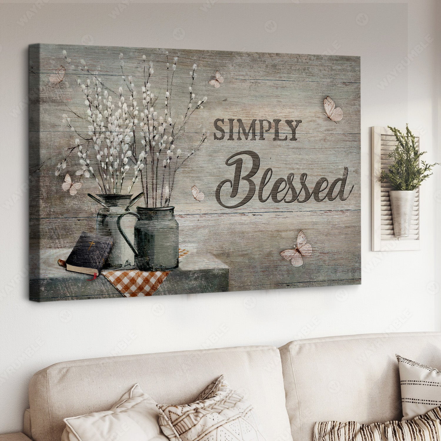 Baby flower vase, Antique bible, White butterfly, Simply blessed - Jesus Landscape poster Prints ...