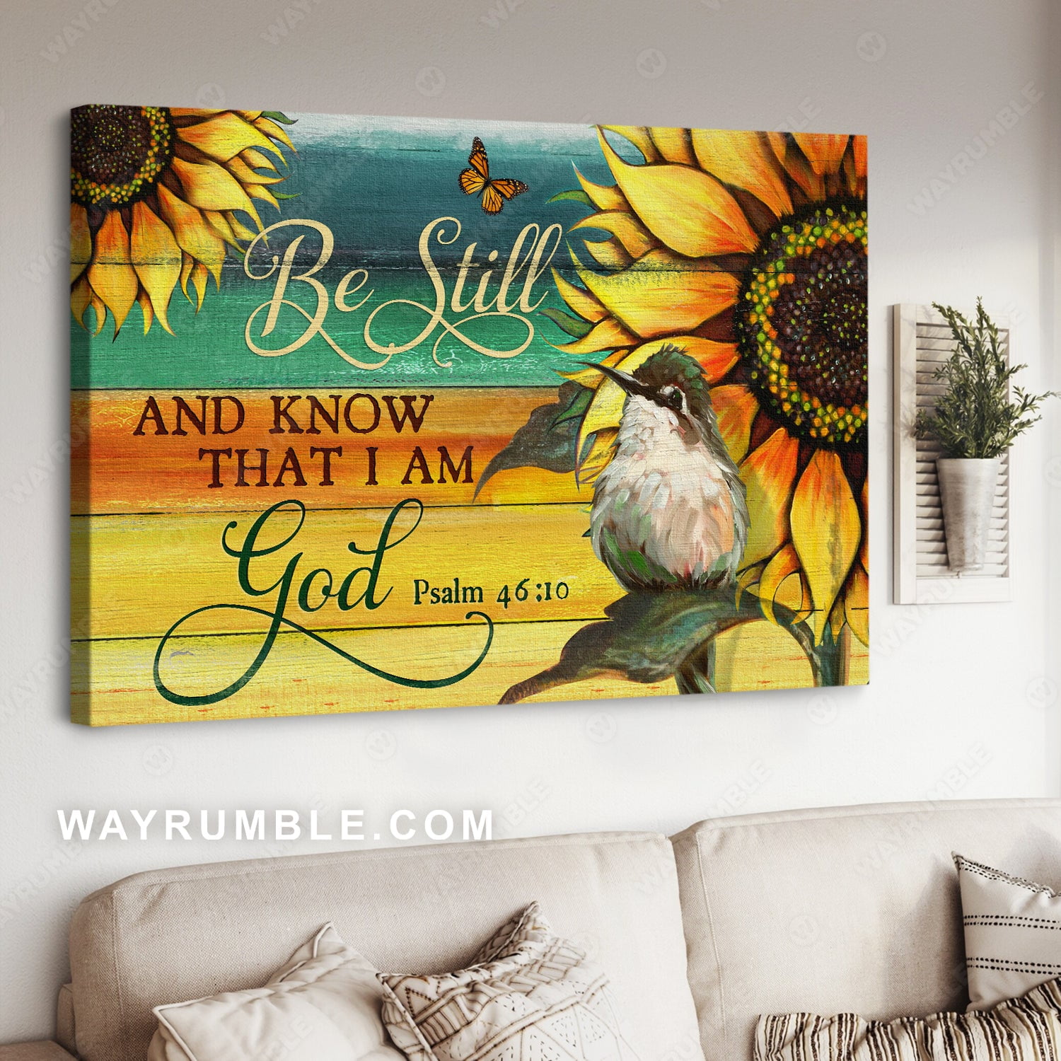 Baby hummingbird, Giant sunflower, Be still I am God - Jesus Landscape ...