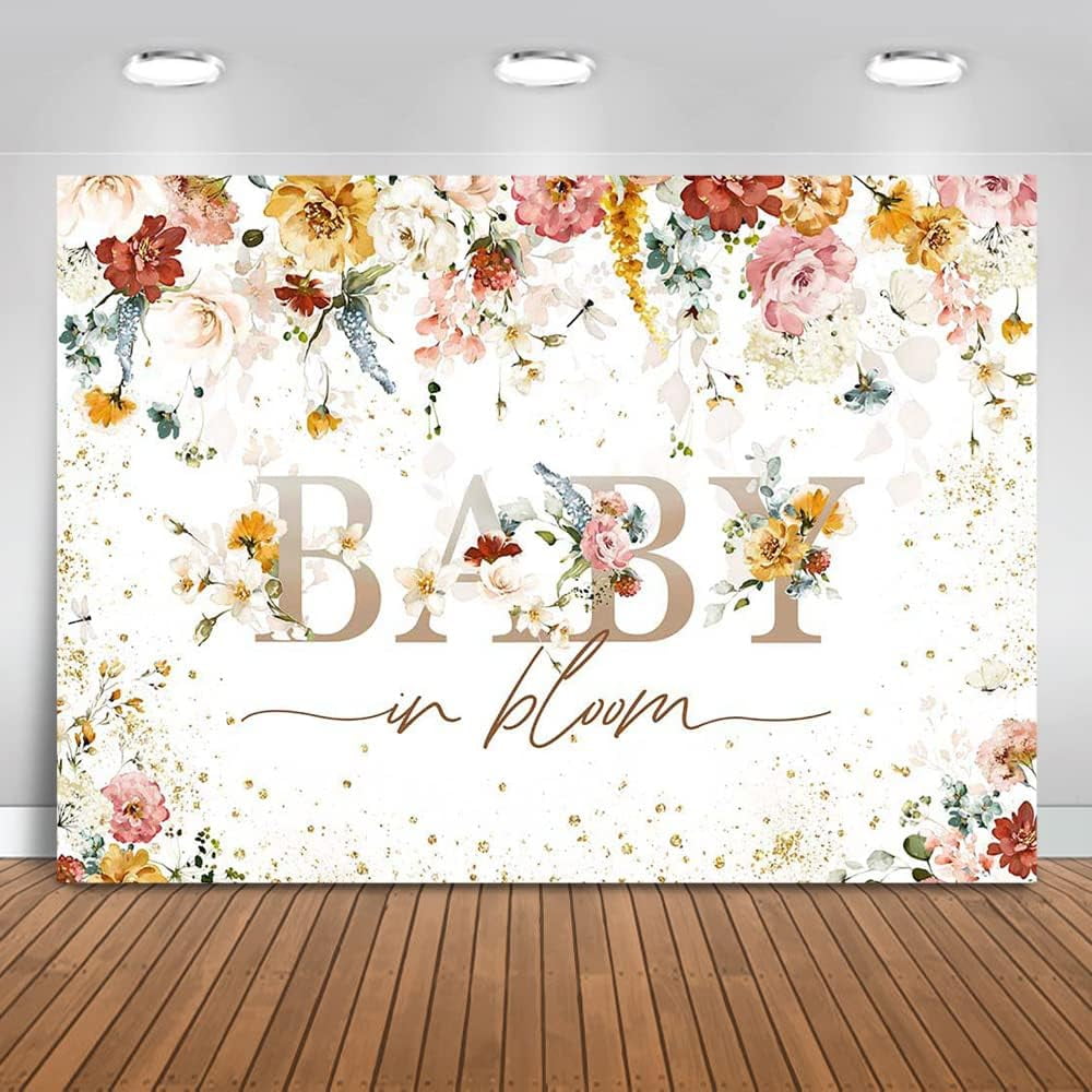 Baby in Bloom Baby Shower Backdrop Wildflower Girl Baby Shower Background Spring Flowers Baby ...