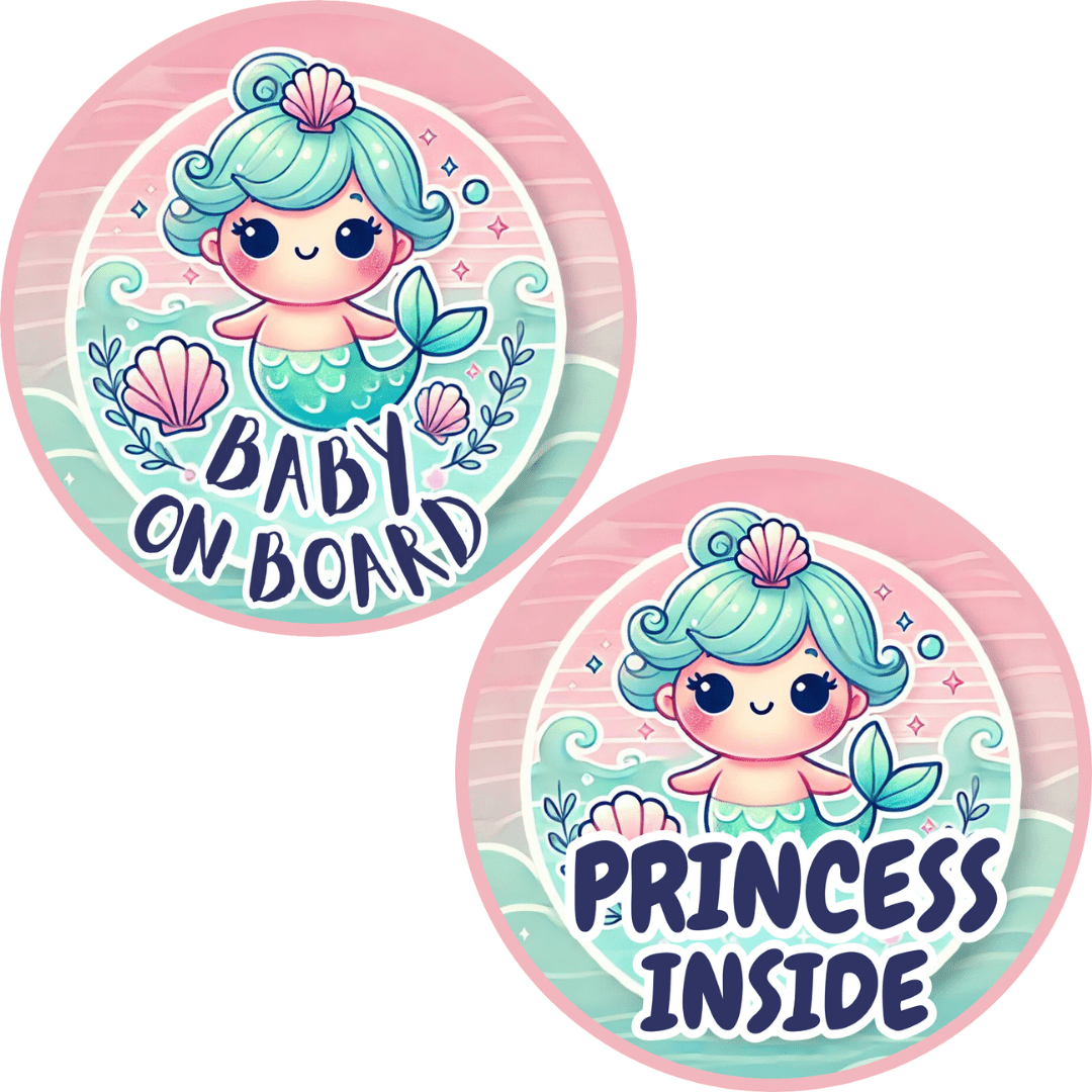 Baby on Board Sticker Mermaid Car Decal Princess Inside Cute Safety ...