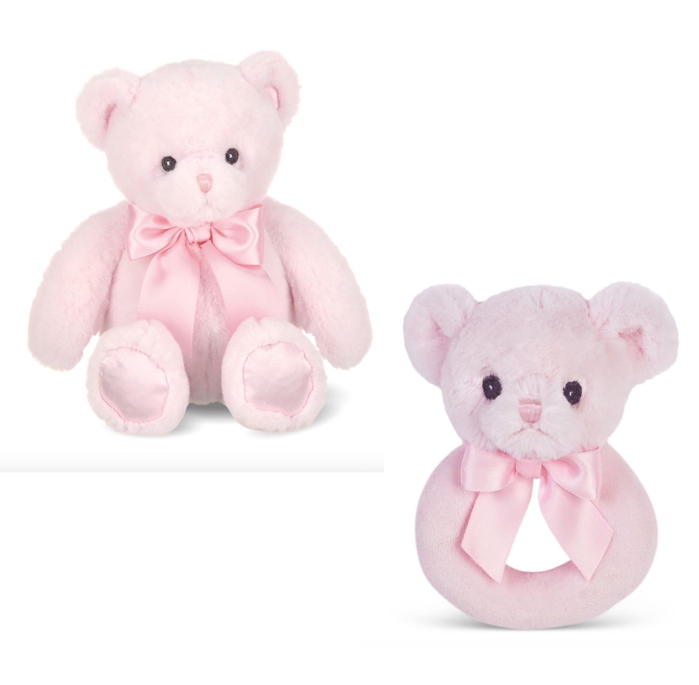 Baby pink plush teddy and ring rattle for babyshower gift or mother to ...