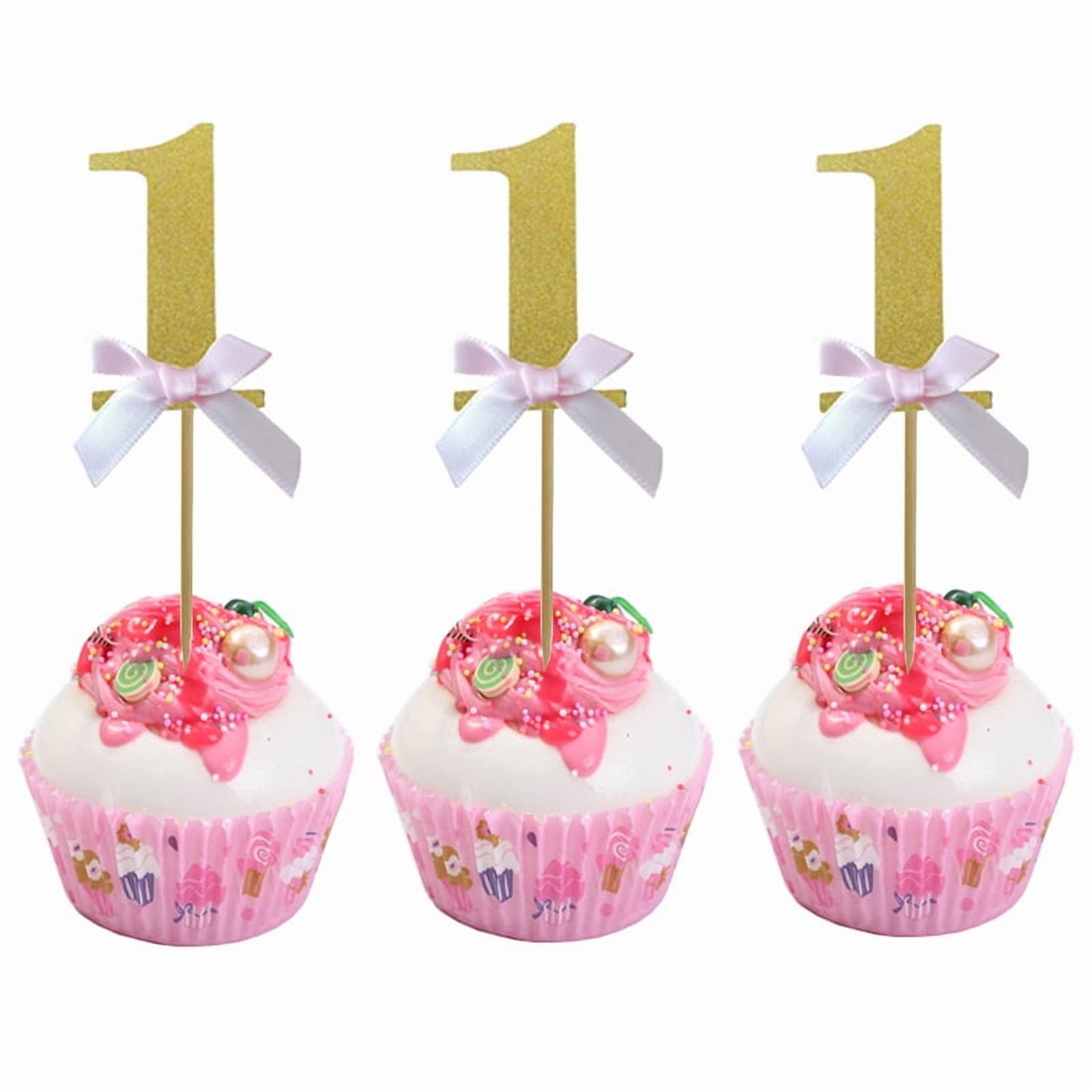Baby's 1st Birthday Number One Cake Topper with Blue and Pink Bow, 10 ...