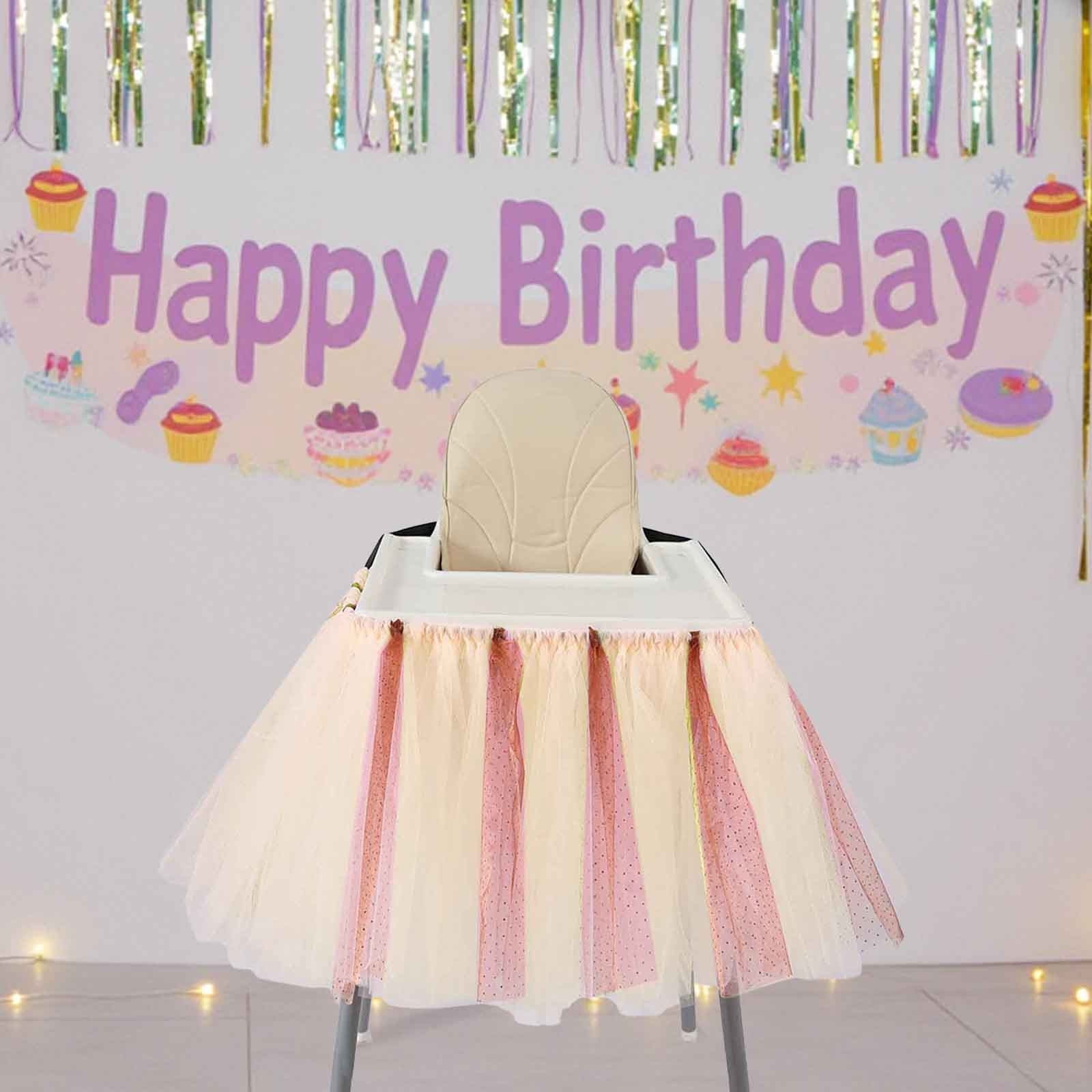 Baby's Birthday Party High Chair Mesh Skirt Party Highchair Decorate ...