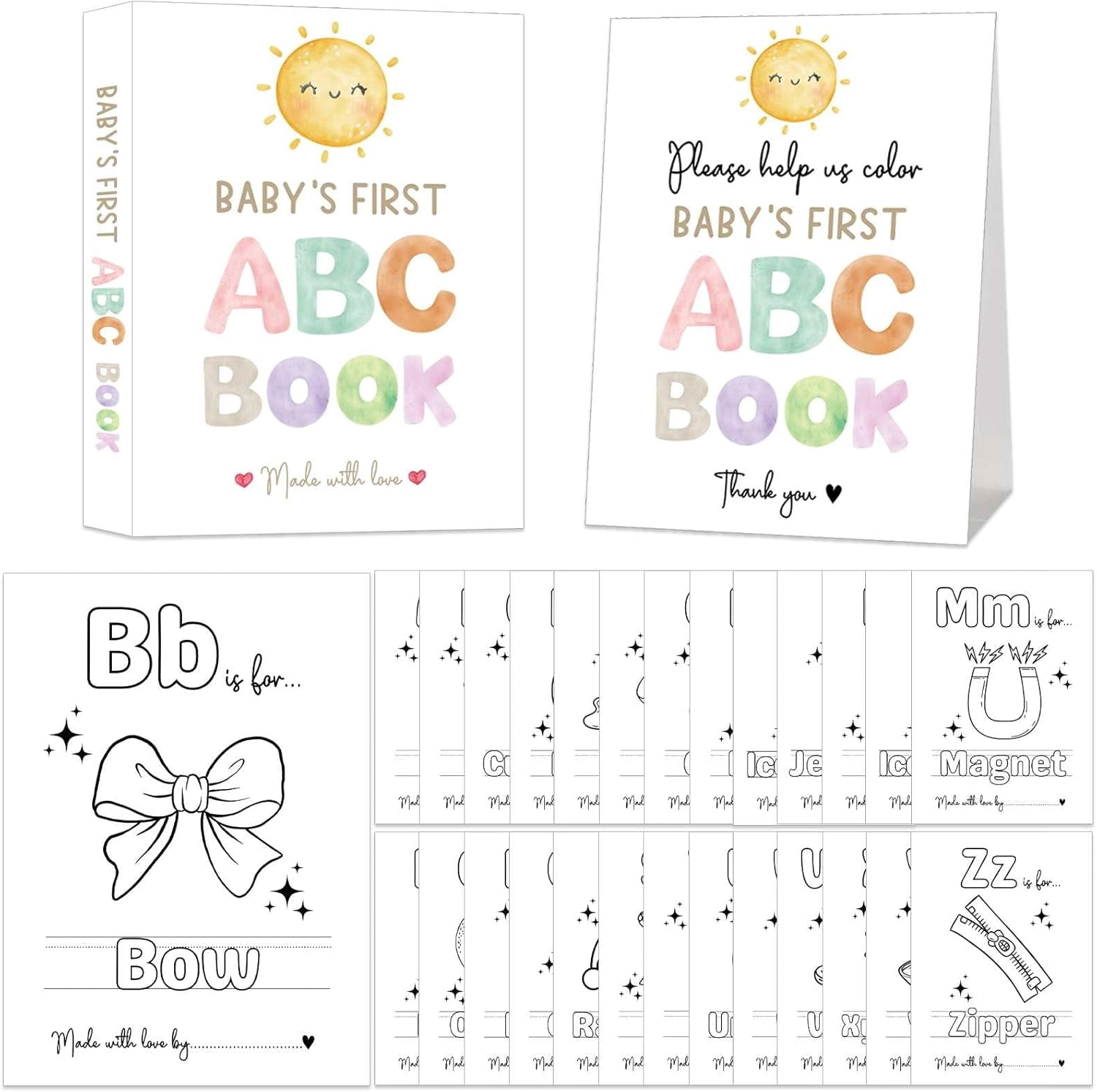 Baby's First ABC Book Baby Shower Activity, Boho Sun Baby Shower Guest ...