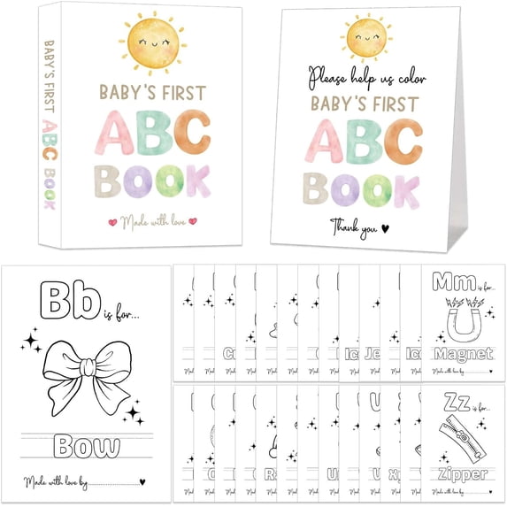 Baby's First ABC Book Baby Shower Activity, Boho Sun Baby Shower Guest ...