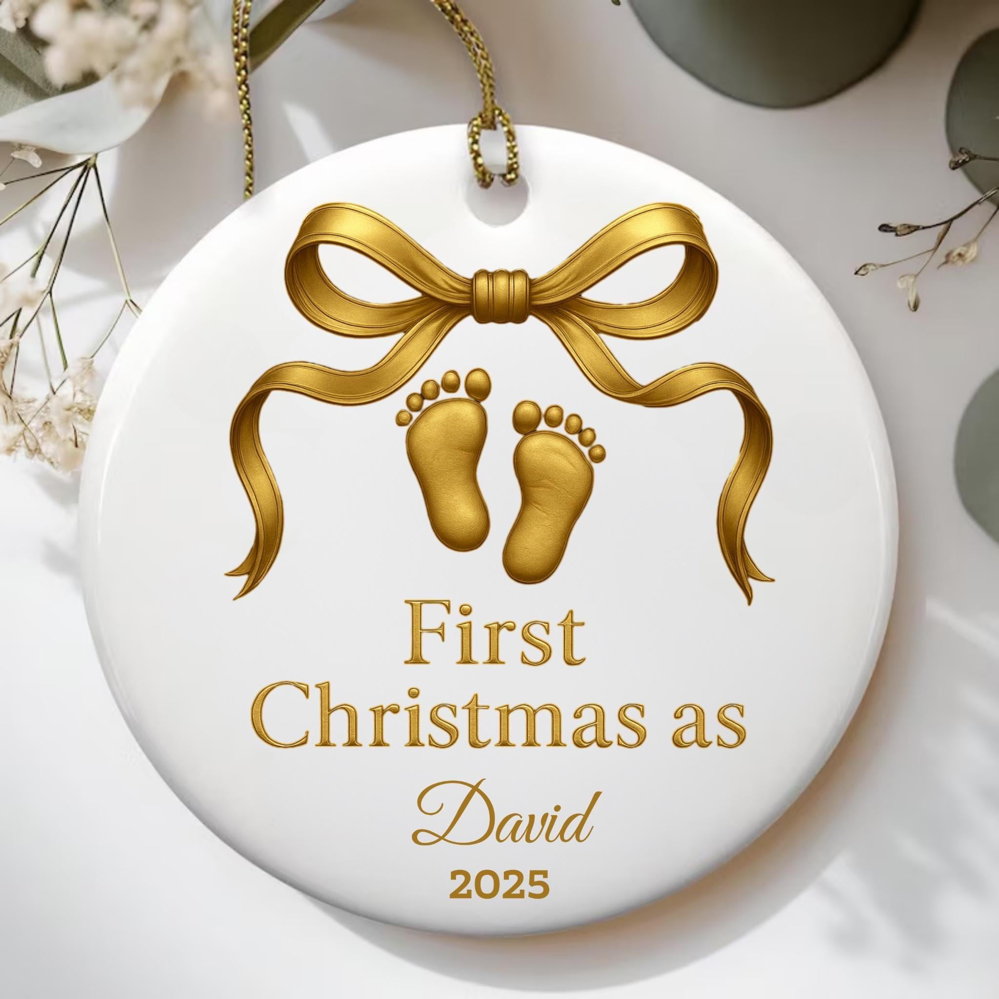 Baby’s First Christmas Bow Ornament 2025, Personalized Baby Foot ...