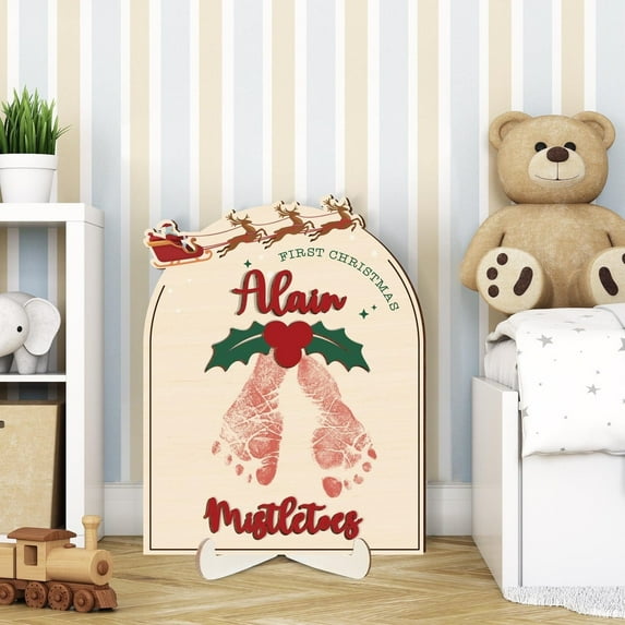 Baby's First Christmas Footprint Sign, Personalized Mistletoes Art ...