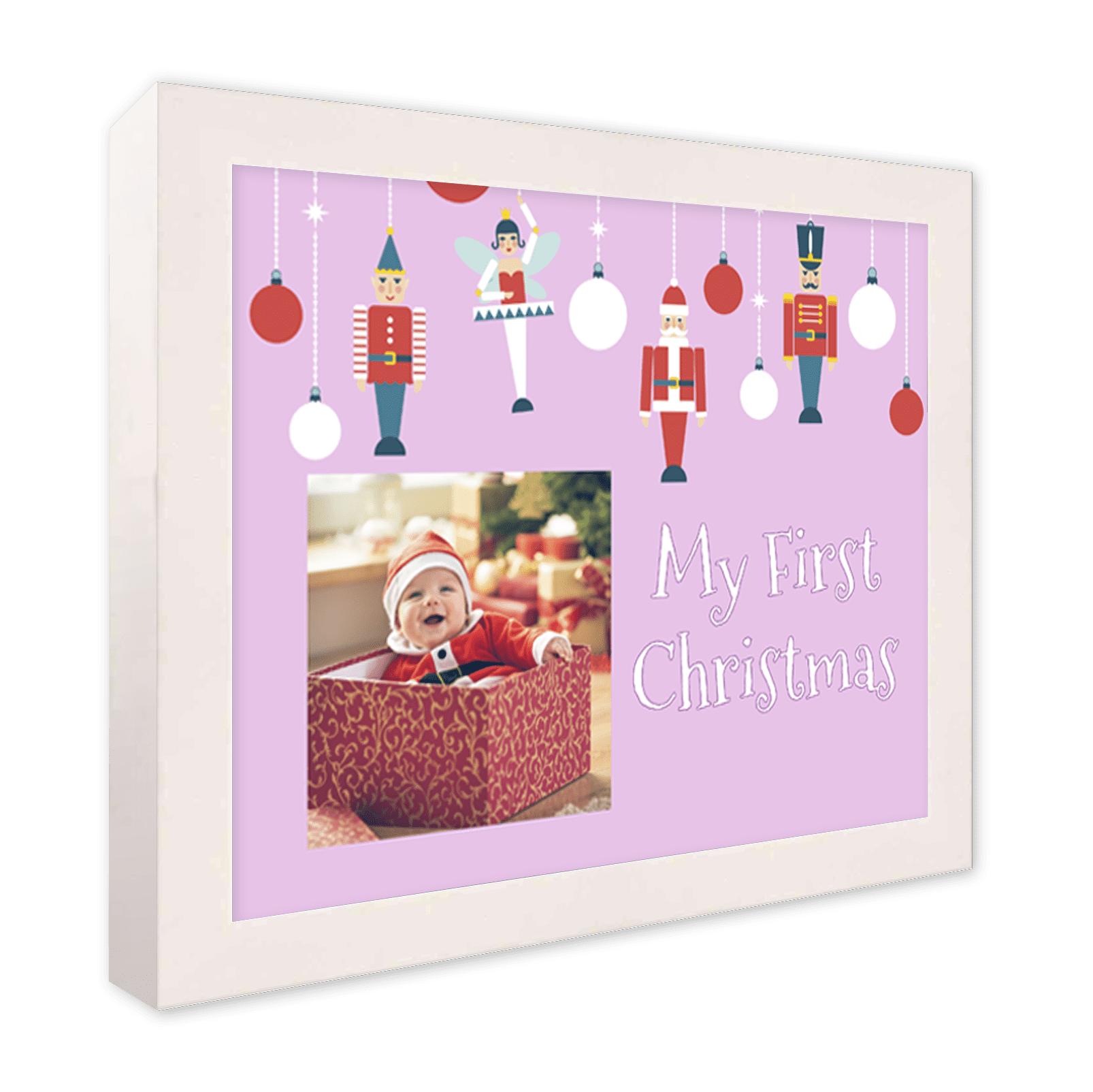 Baby's First Christmas Frame (Pink) White Wood Frame with Christmas ...