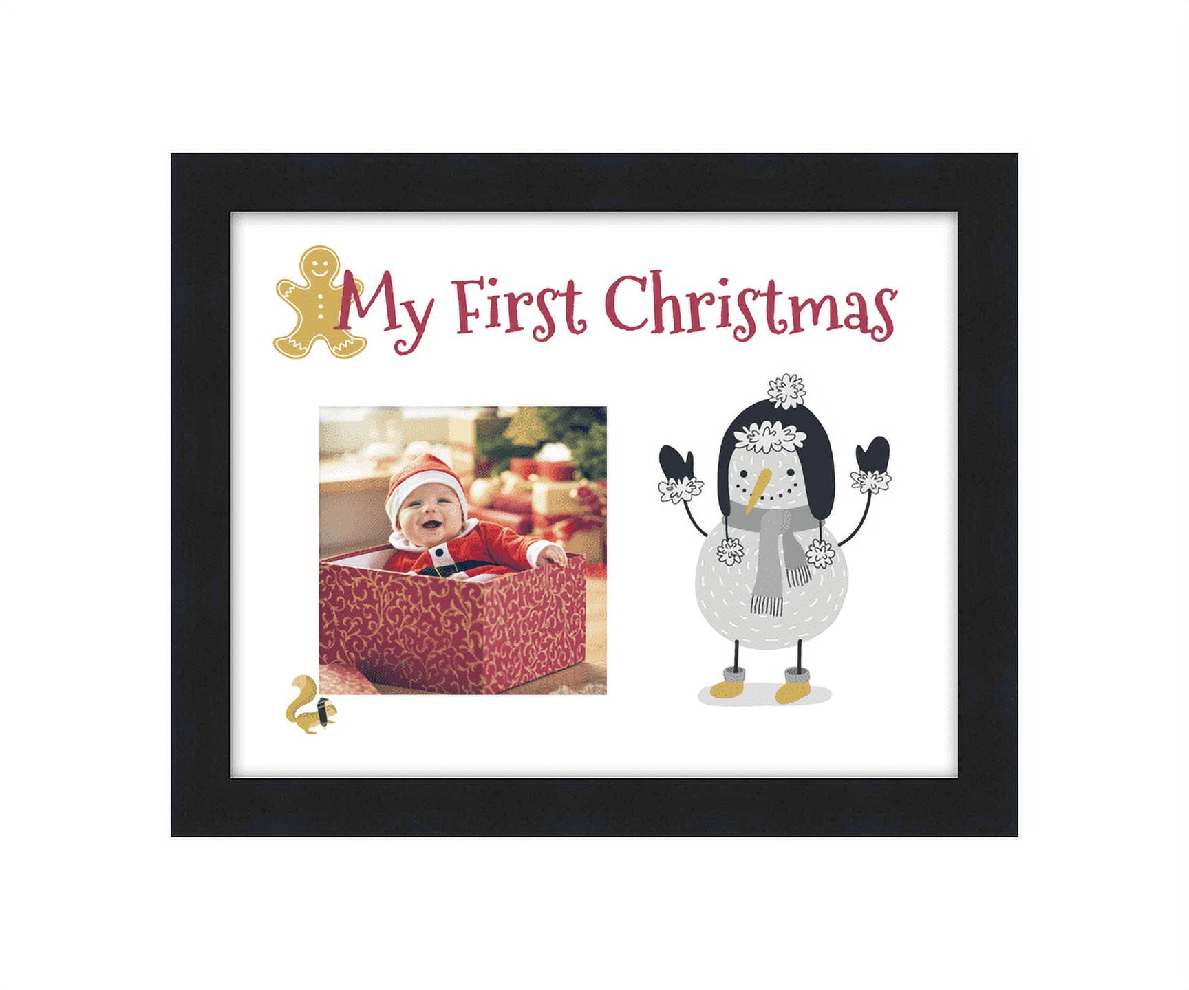 Baby's First Christmas Frame (White) Black Wood Frame with Christmas ...