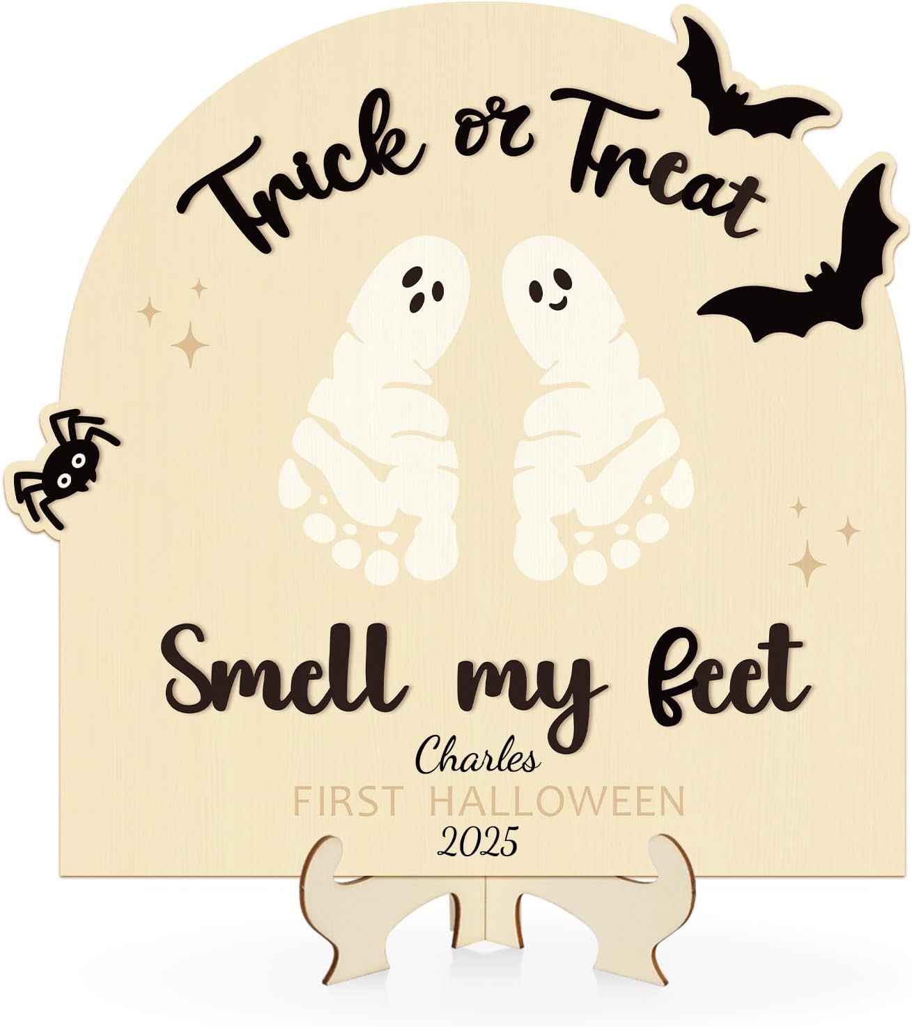 Baby's First Halloween DIY Footprint Art Card, Wooden Halloween Baby ...