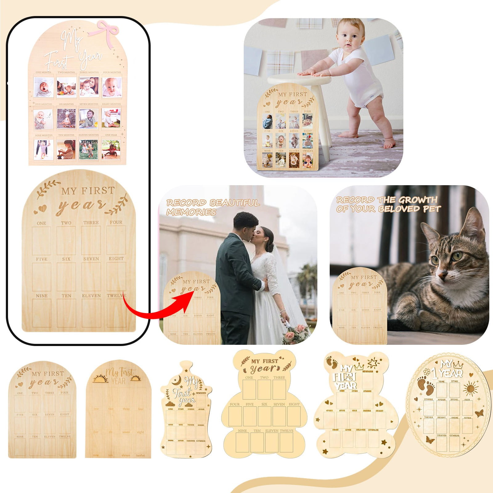 Baby's First Year Milestone Photo Frame | Wooden Monthly Picture ...