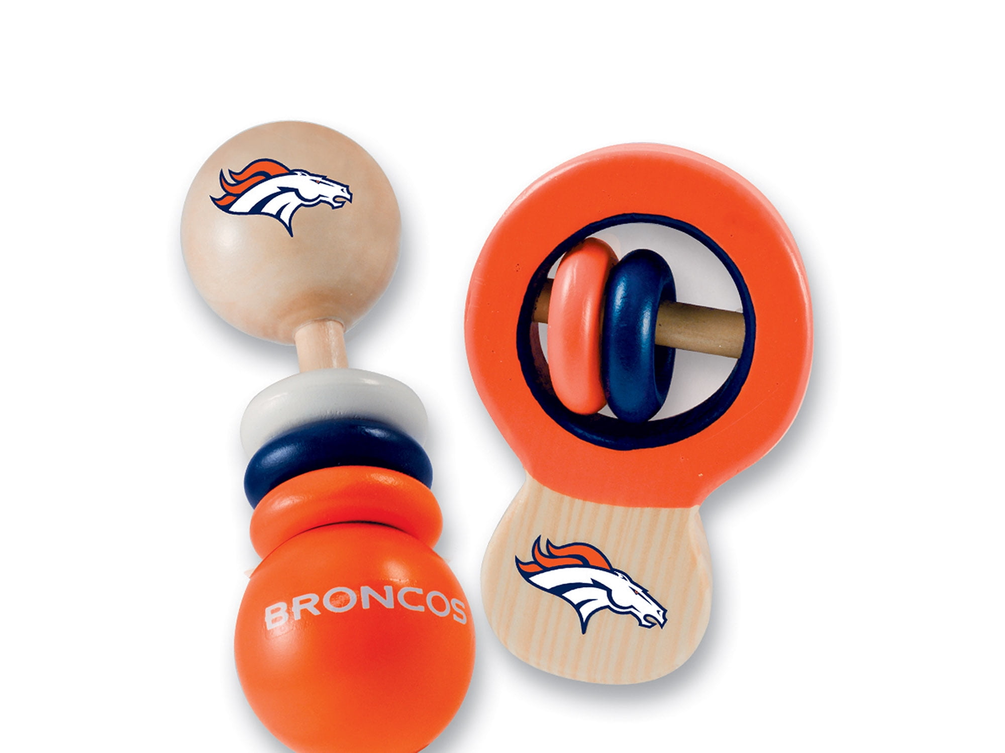BabyFanatic Wood Rattle 2 Pack - NFL Denver Broncos Baby Toy Set ...