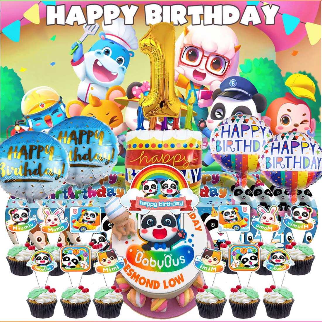 Babybus Baby Bus 1st Tableware Balloons Cake Toppers Backdrop Banner ...