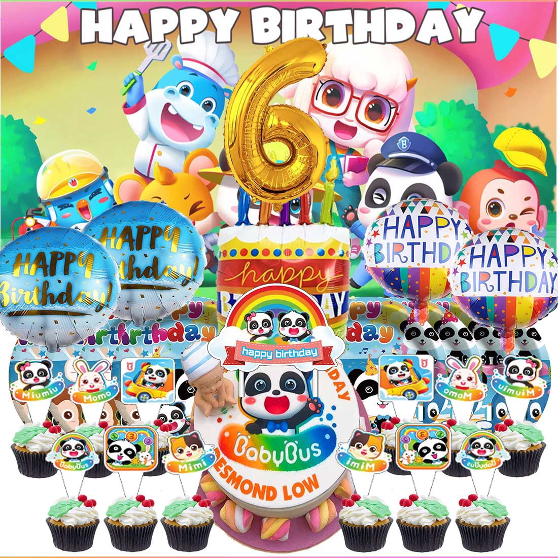 Babybus Baby Bus 6th Tableware Balloons Cake Toppers Backdrop Banner ...