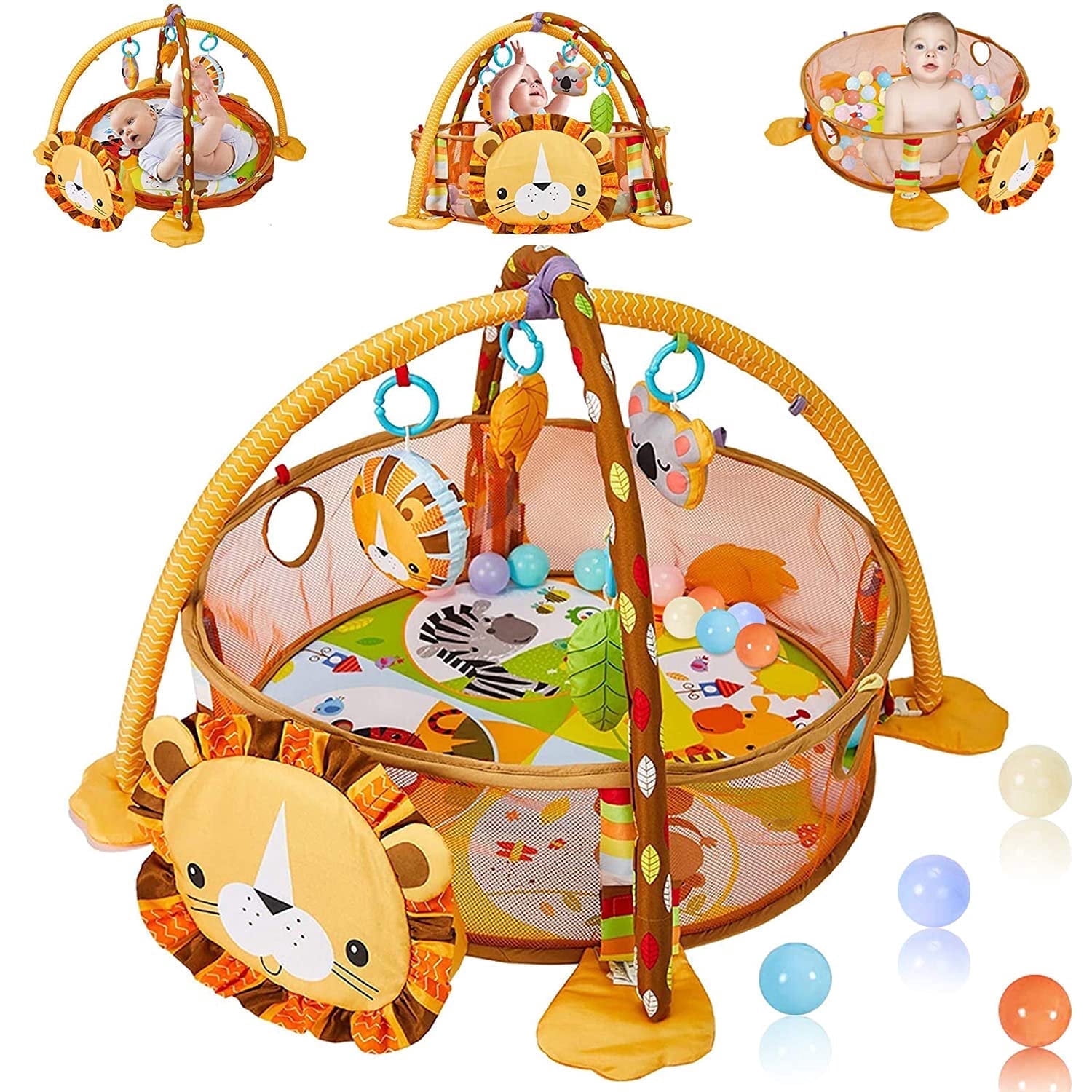 babyeap 3-in-1 Baby Gym and Play Mat, Yellow Lion Theme, Sensory ...